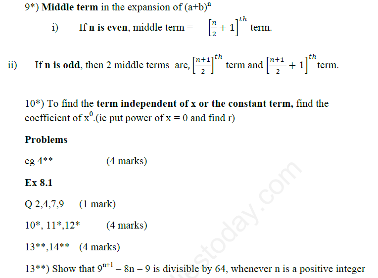 CBSE Class 11 Mathematics Binomial Theorem Assignment Set D